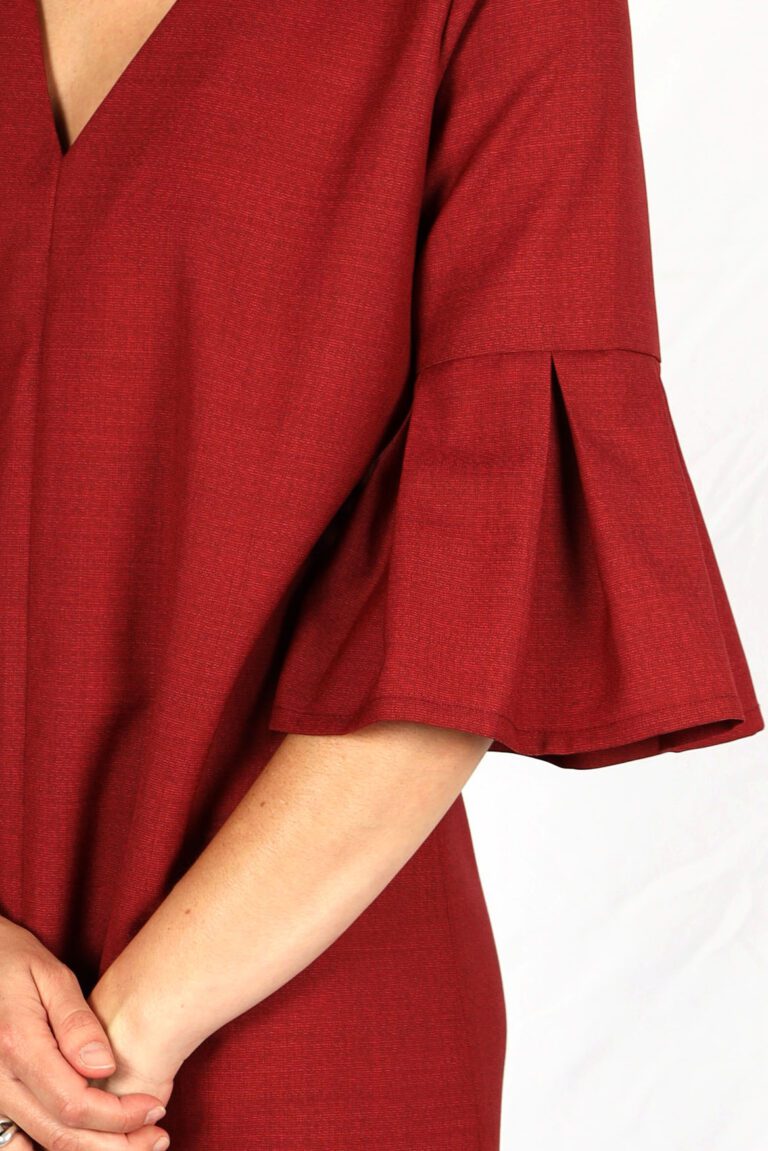 Robe trapèze rouge chic manches volants Made in France ATODE